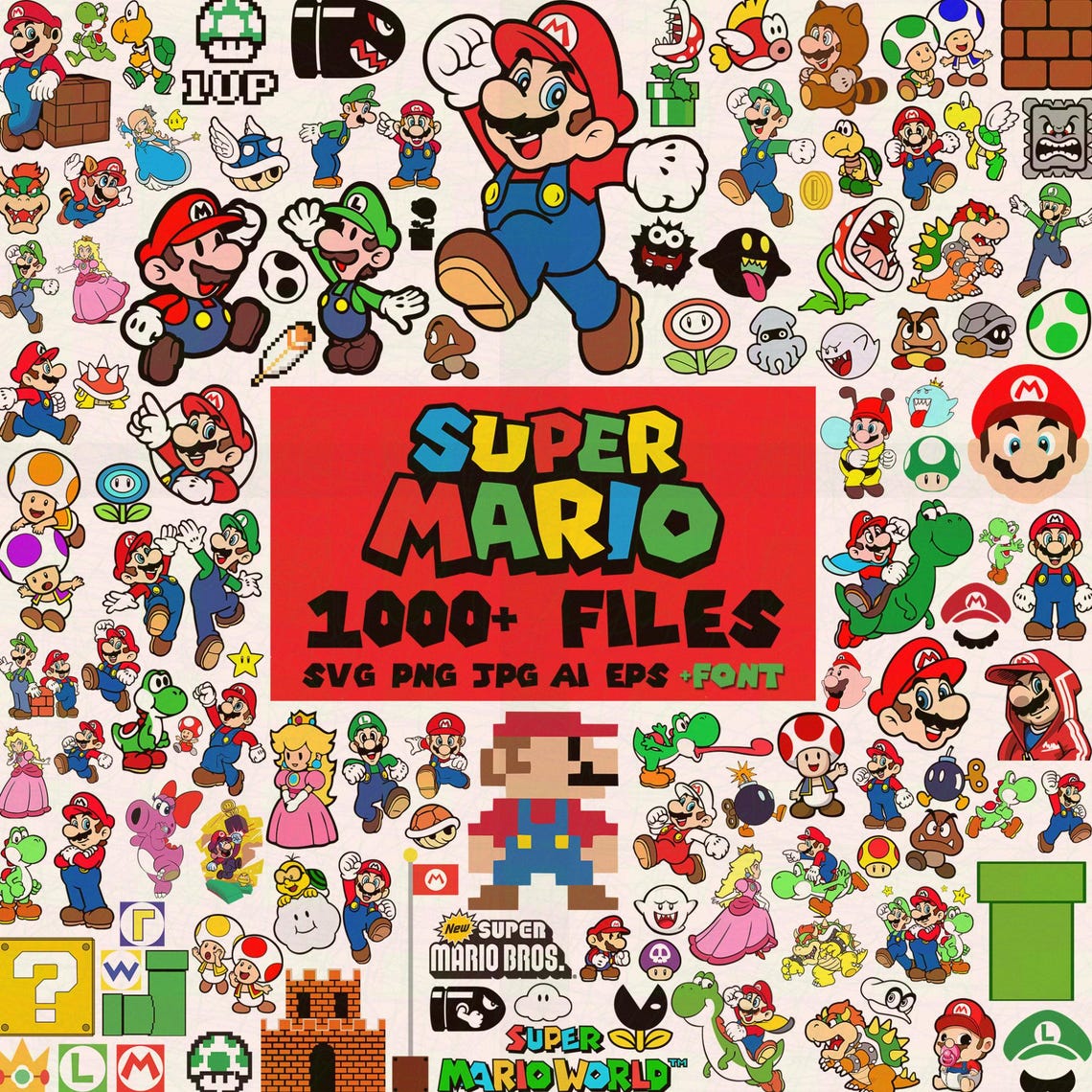 Paquete de archivos SVG de Super Mario, archivos de corte de dibujos ...