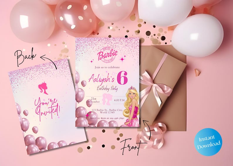 Barbie Birthday Invitation | Editable Canva Template |pink Barbie Party ...