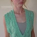 Vintage 80s Peppermint Mint Green LEAF Design KNIT Deep Vee V-neck ...