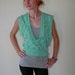 Vintage 80s Peppermint Mint Green LEAF Design KNIT Deep Vee V-neck ...