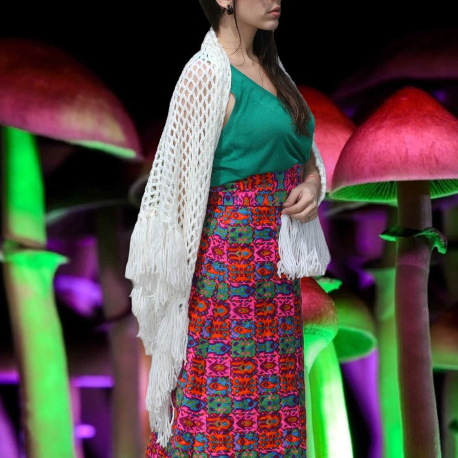 Vintage 60s 70s PSYCHEDELIC Day Glo Multicolored Pattern Quilted High ...