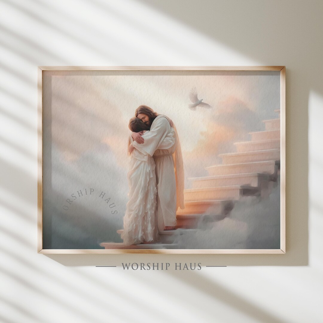 Embrace With Jesus Christian Printable Wall Art, Spiritual Reunion ...