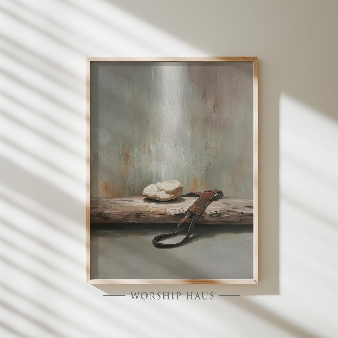 David's Sling and Stone Christian Printable - Rustic Biblical Wall Art ...