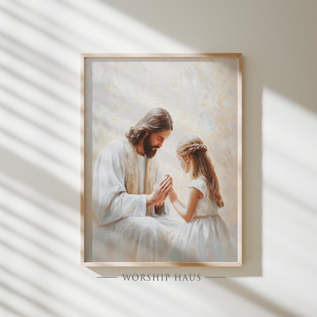 Raised in His Hands Christian Painting Jesus With Girl Scene Savior ...