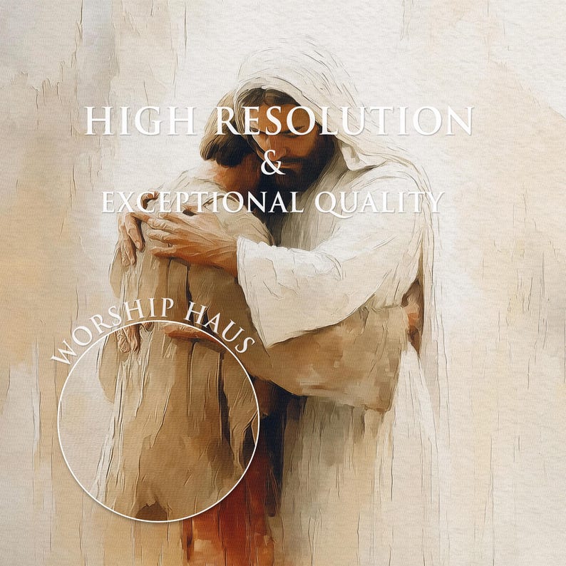 Jesus Hugging Man Christian Art Printable Painting Sacred Bond of Love ...