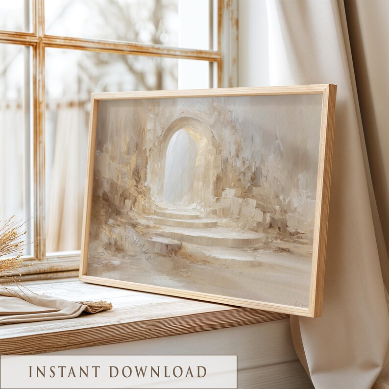 Empty Stone Tomb Christian Wall Art - Textured Easter Temple Painting ...