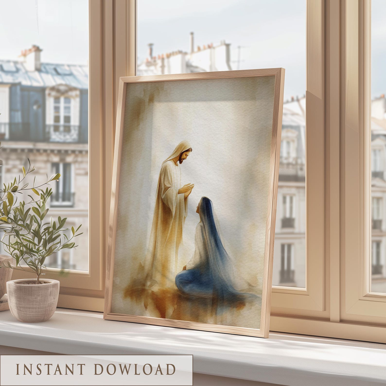 At His Feet Modern Christian Art Jesus and Woman Scene Digital Download ...