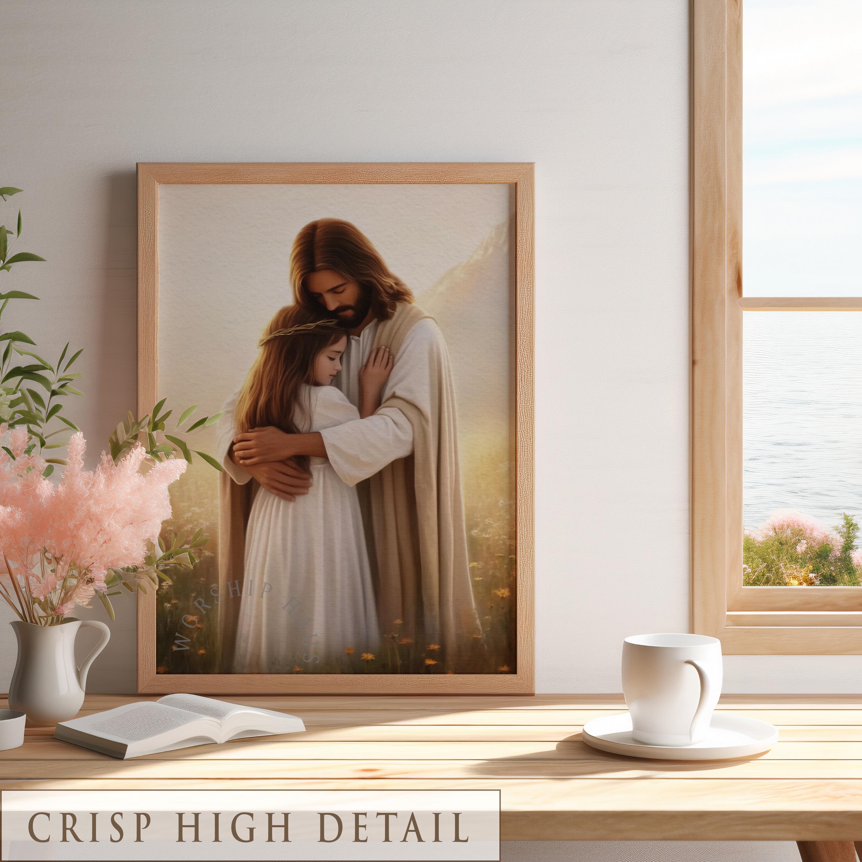 He is My Refuge Christian Painting Jesus Embrace Picture Modern Scene ...