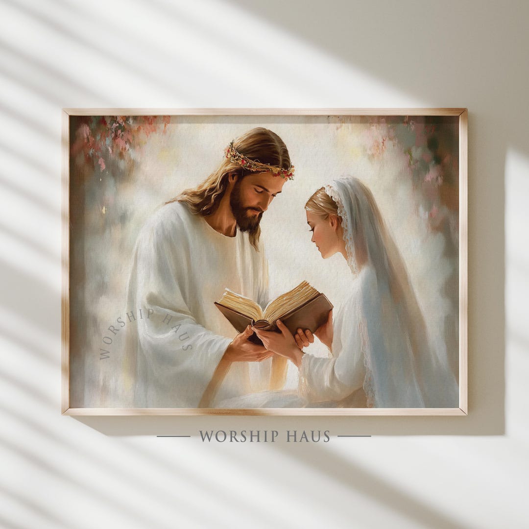Jesus Handing Bible to Woman Christian Wall Art Spiritual Teaching ...