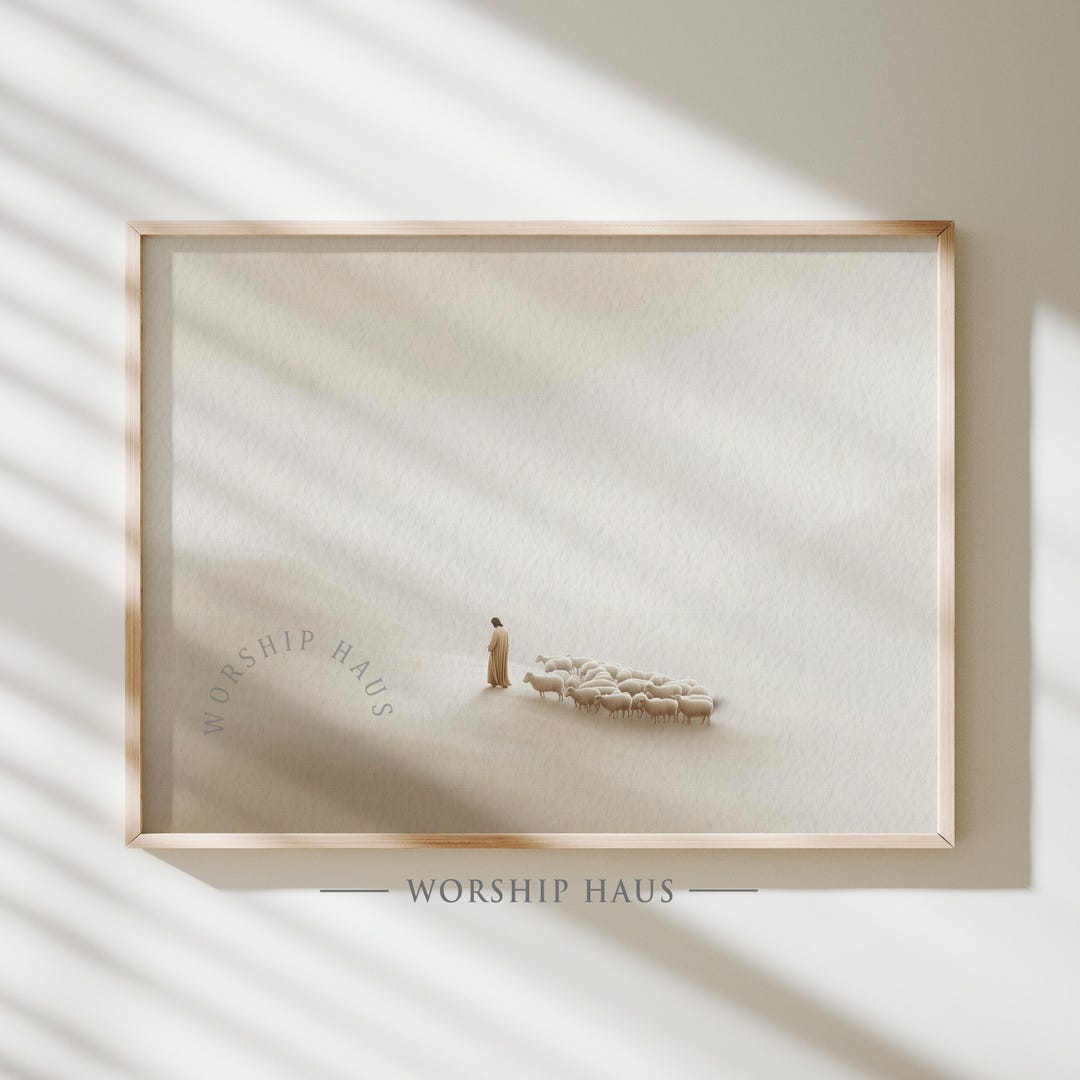 Faithful Shepherd With Sheep Christian Wall Art - Minimalist Pastoral ...