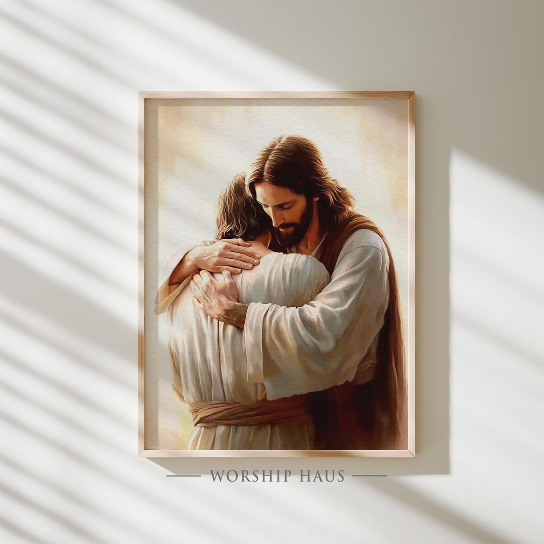 Grace in His Arms Christian Painting Jesus Embracing Man Scene of ...