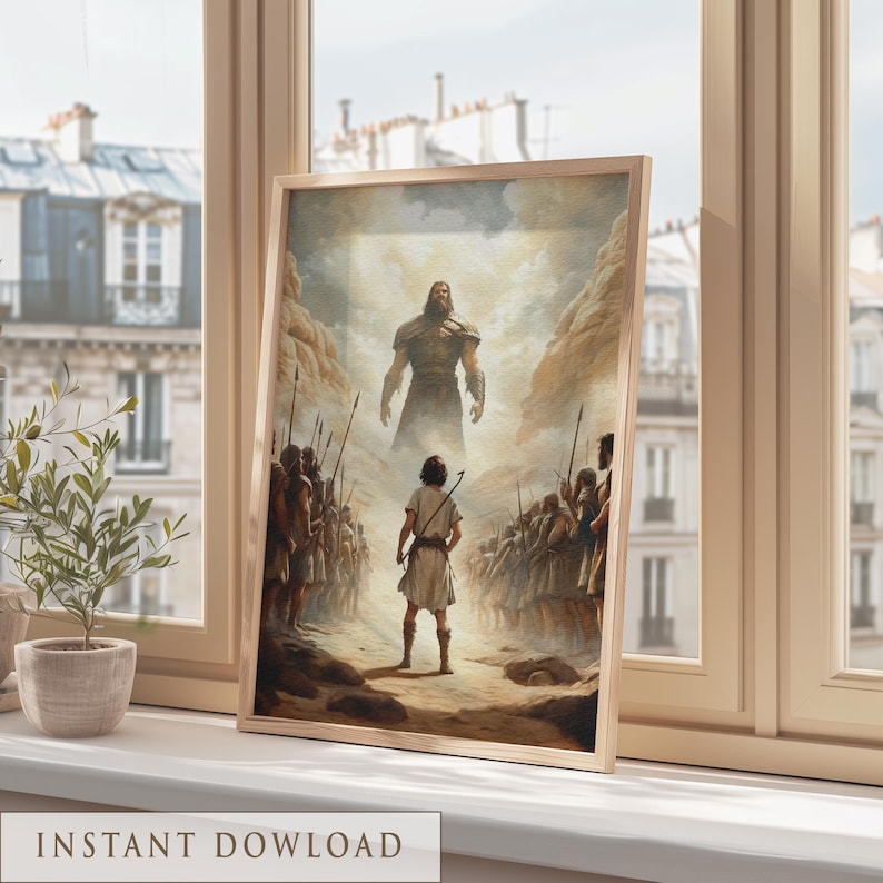 David and Goliath Bible Story Art Christian Wall Poster Powerful ...