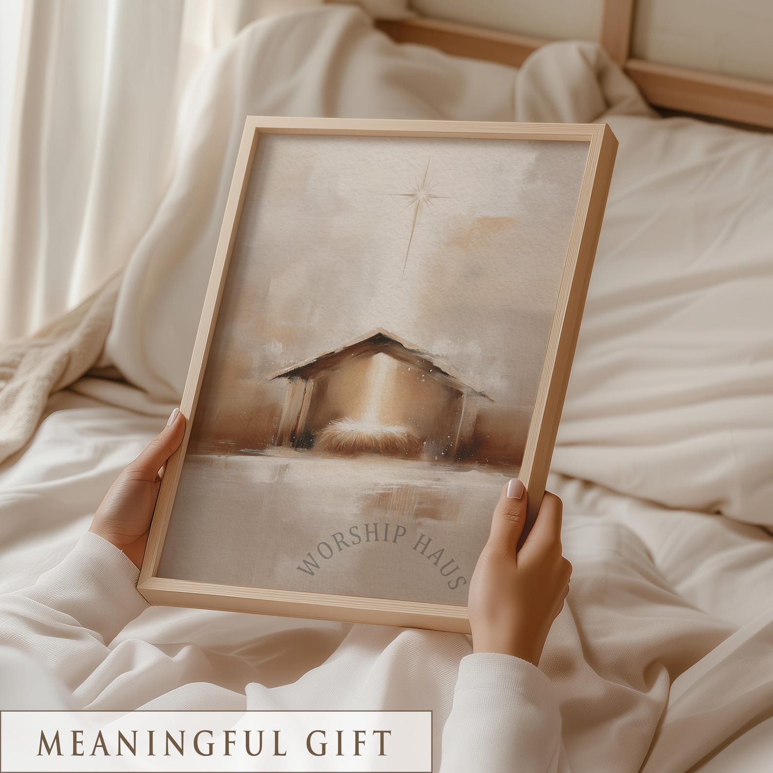 Printable Christian Wall Art, Watercolor Nativity Scene Print, Rustic ...
