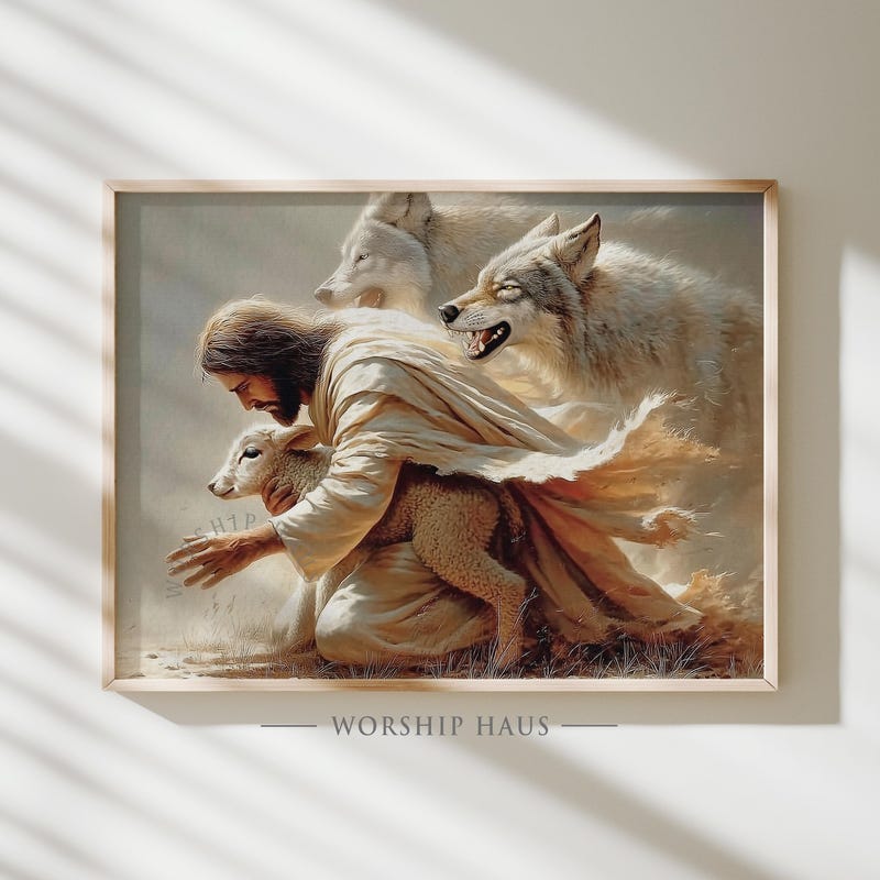 Picture Jesus Protecting Lamb From Wolves - Etsy
