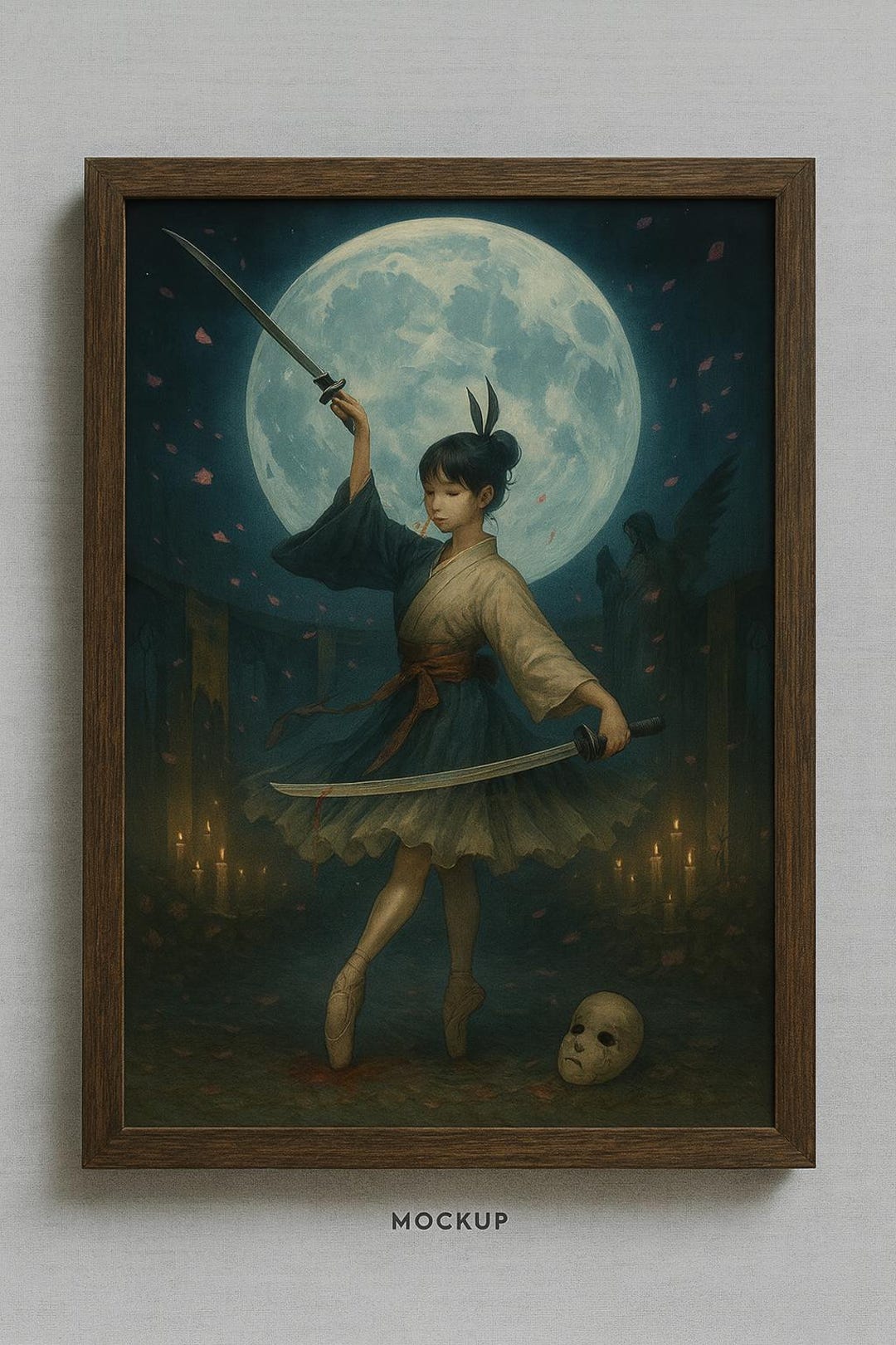 Samurai Ballerina Art Print – Japanese Moonlit Sword Dance (digital ...