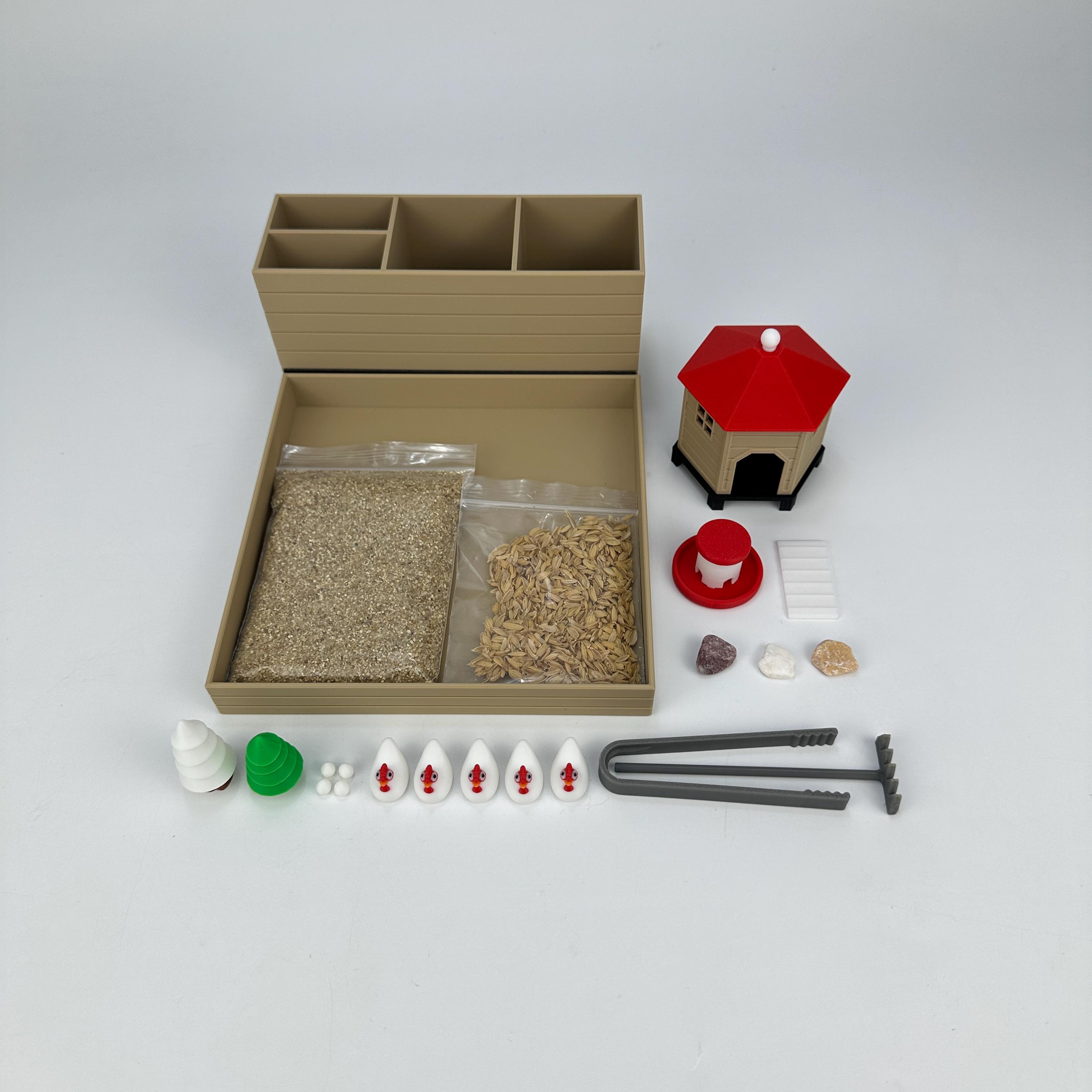 Chicken Zen Garden Desk Set | Mini Farm Sandbox W/ Hens, Feed Bucket ...
