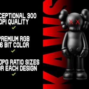 Set of 3 Black & Red KAWS Digital Wall Art Posters, Hypebeast Decor ...