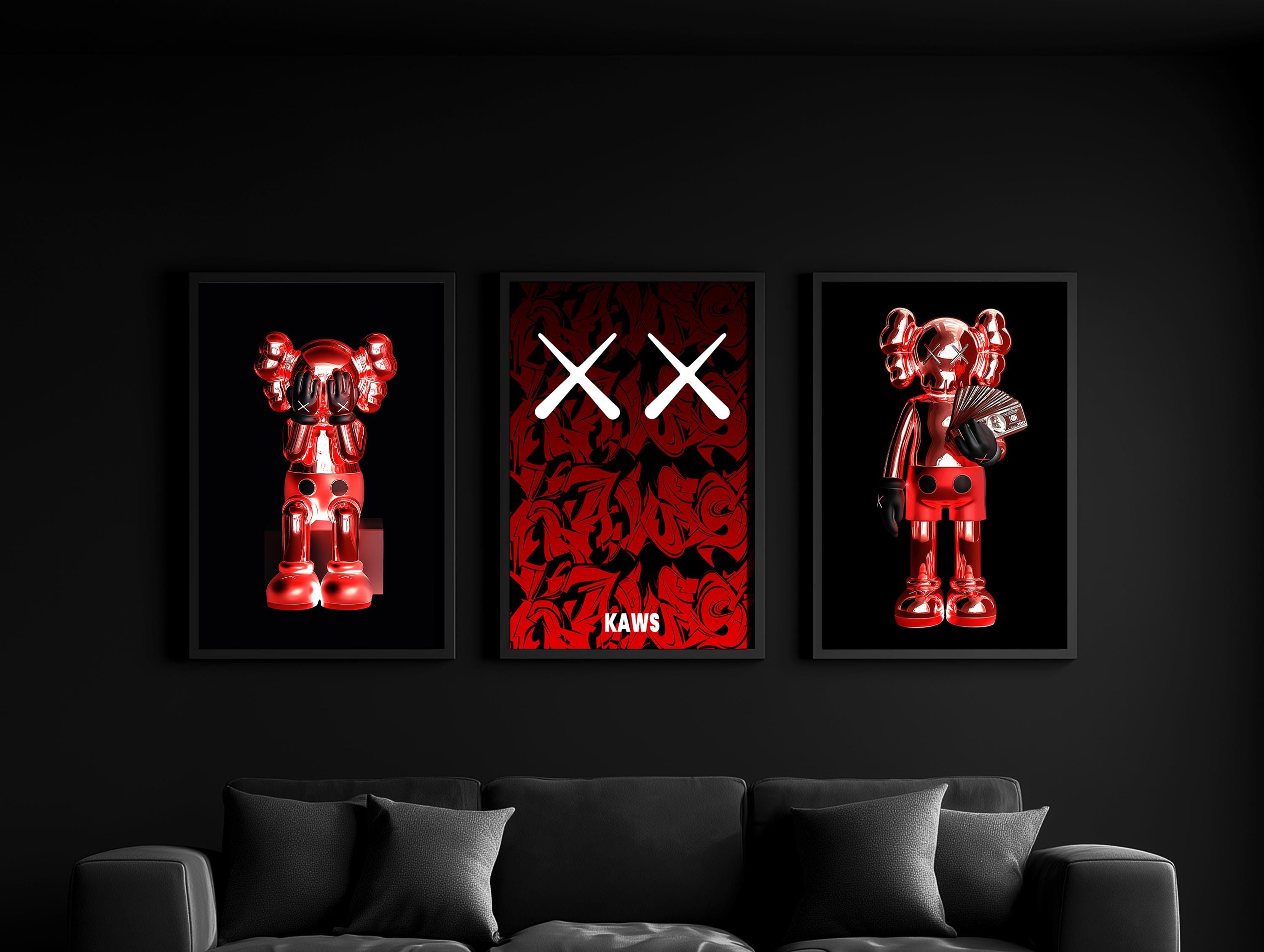 Set of 3 Red KAWS Wall Art Posters, Hypebeast Graffiti Decor Kaws ...
