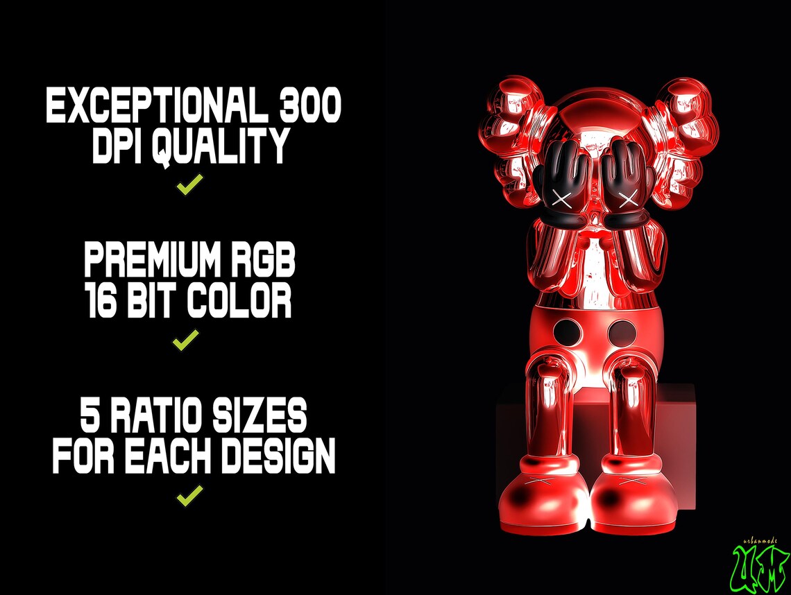 Set of 3 Red KAWS Wall Art Posters, Hypebeast Graffiti Decor Kaws ...