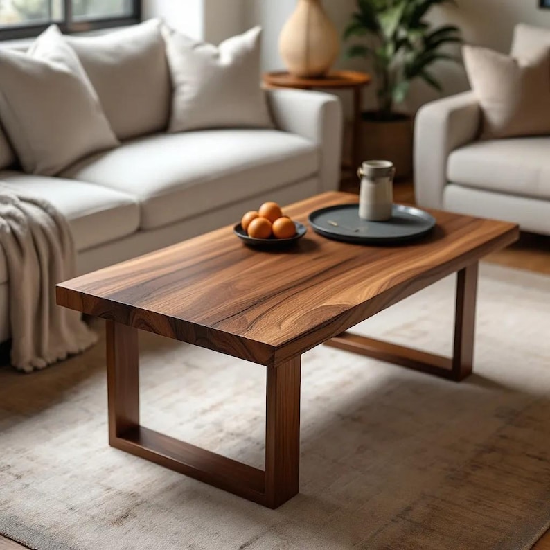 Handgefertigter massiver Nussbaum Couchtisch, Log Design, Holz ...
