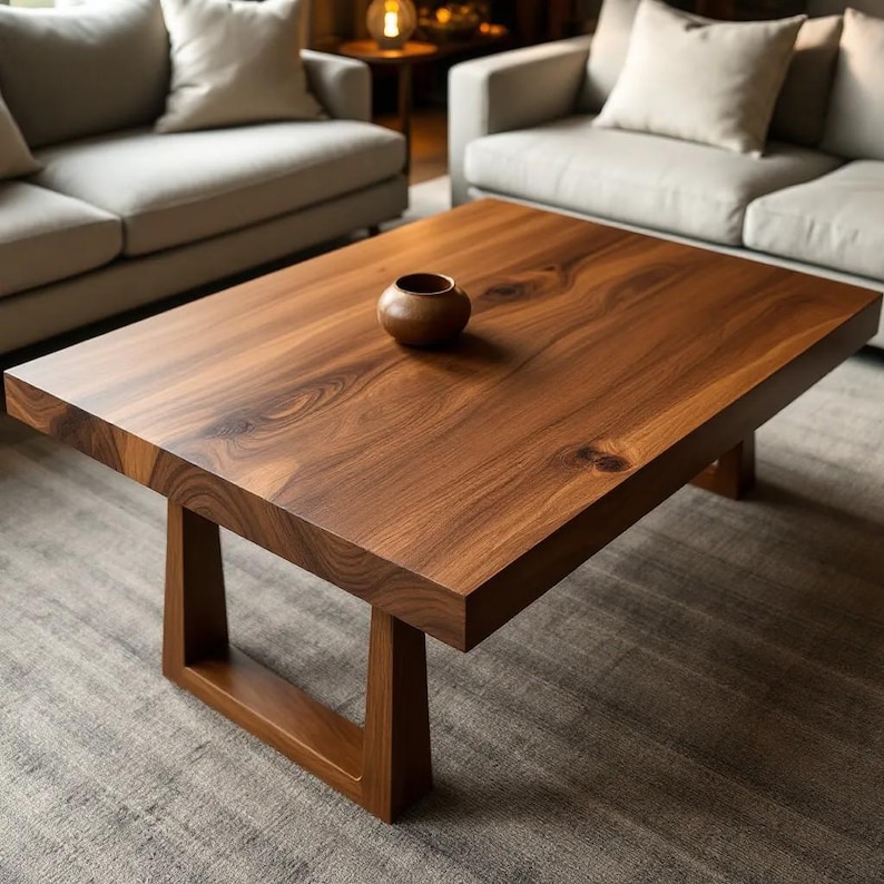 Handgefertigter massiver Nussbaum Couchtisch, Log Design, Holz ...