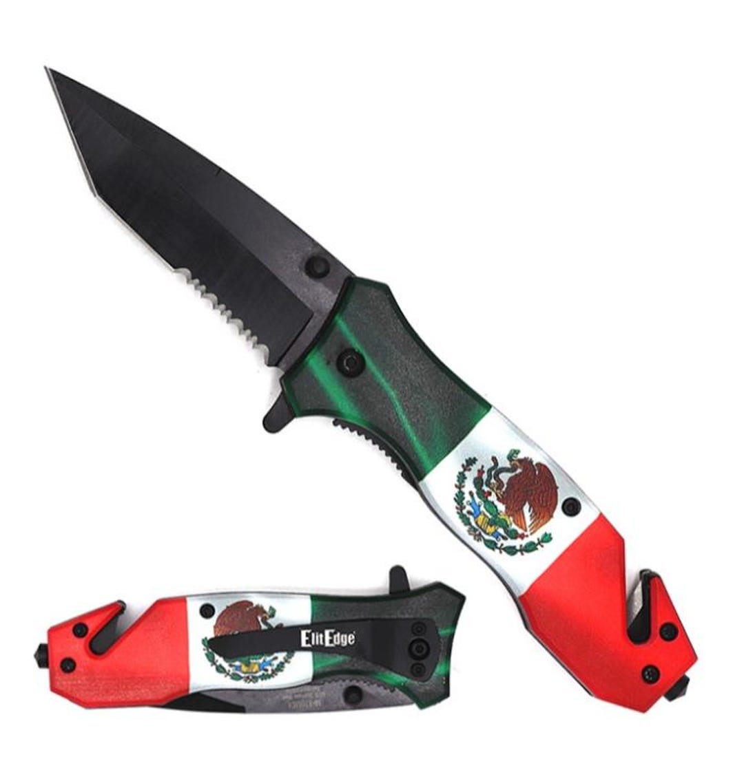 Spring Action Mexican Flag Knife Personalized Engraved Knife for ...