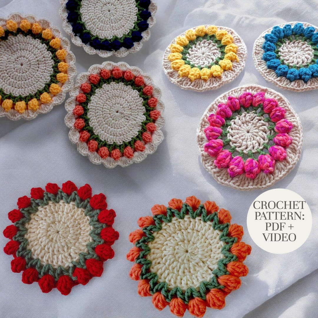 Flower Coaster Crochet Pattern + Video – Set of 3 Coasters in Different ...
