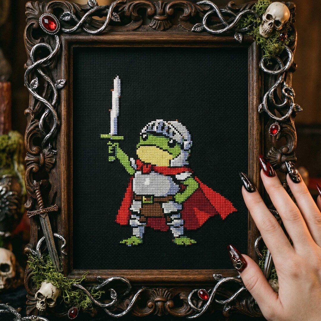 Knight Frog Cross Stitch: Brave Frog Warrior With Sword, Shield & Red ...