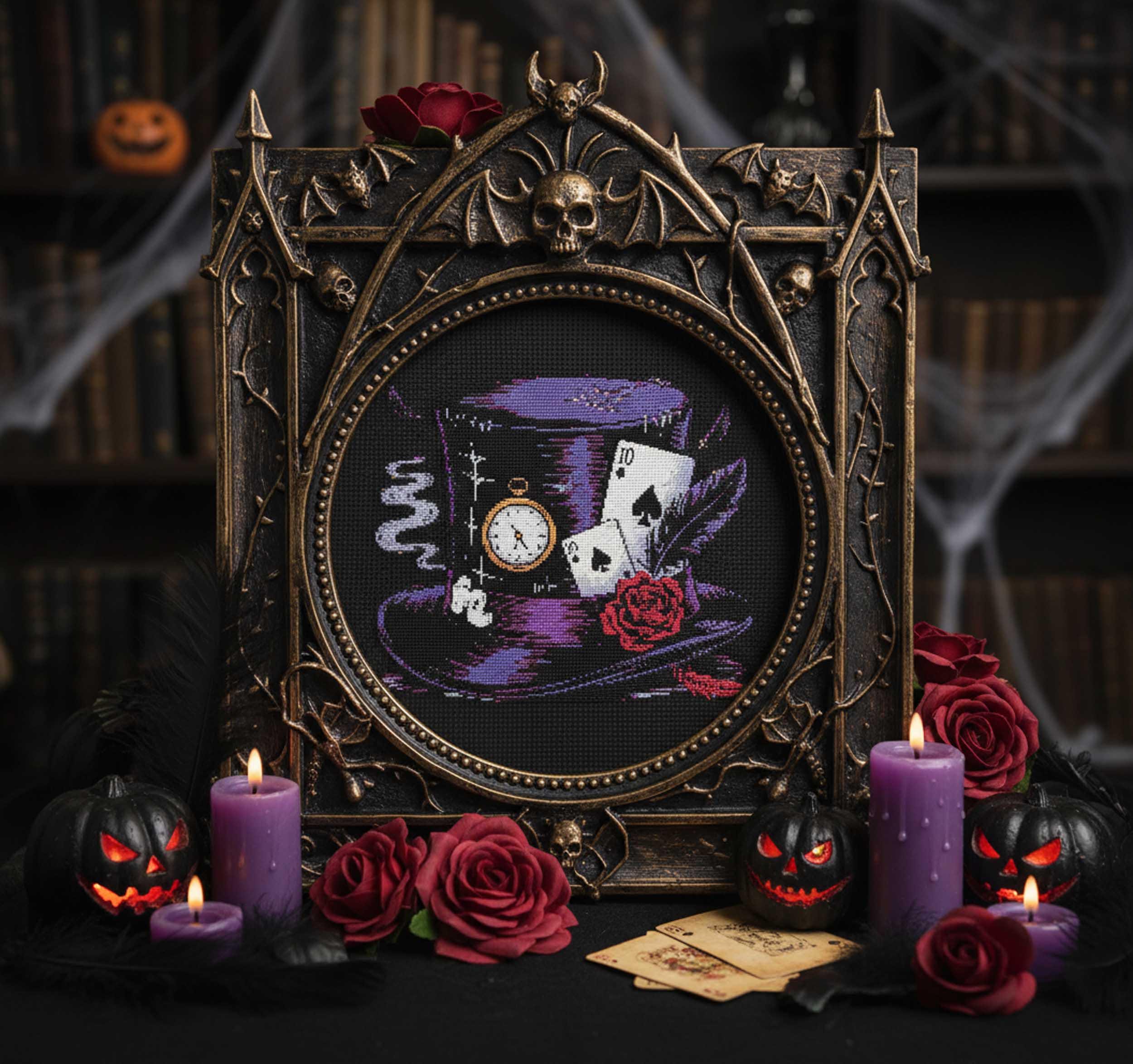 Gothic Top Hat Cross Stitch Pattern: Halloween Embroidery With Cards ...