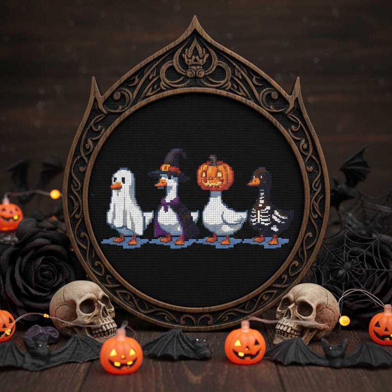 Halloween Goose Cross Stitch Pattern Funny Embroidery PDF Spooky Duck ...