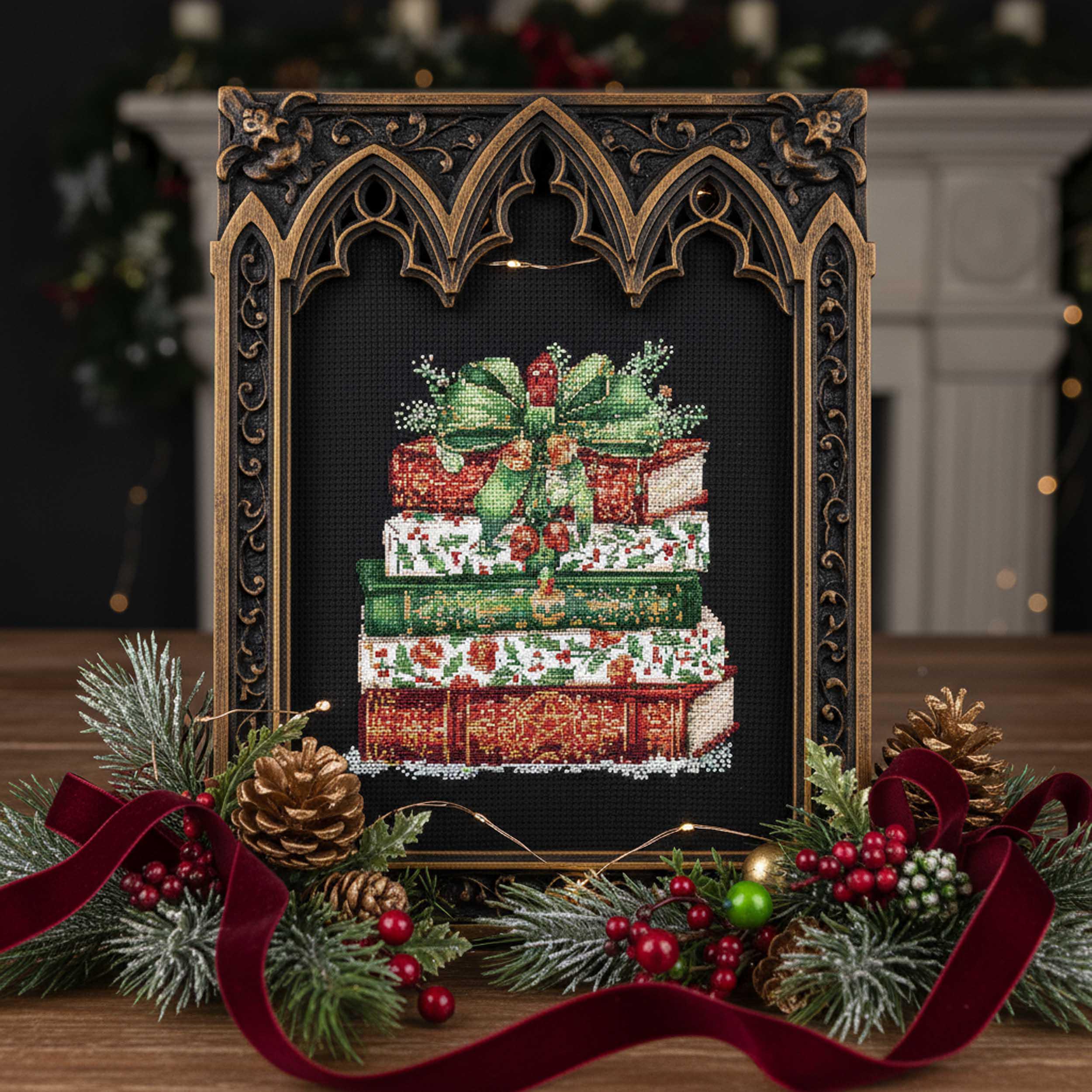 Holiday Book Stack Cross Stitch Pattern Christmas Embroidery PDF With ...