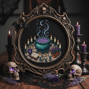 Moon Cauldron Cross Stitch Pattern: Witch Potion Embroidery (PDF) - Etsy