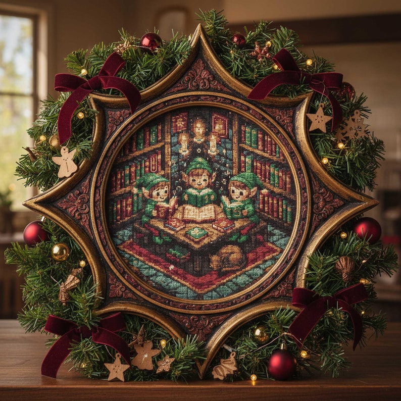 Elf Library Christmas Cross Stitch Pattern: Festive Candlelit Reading ...