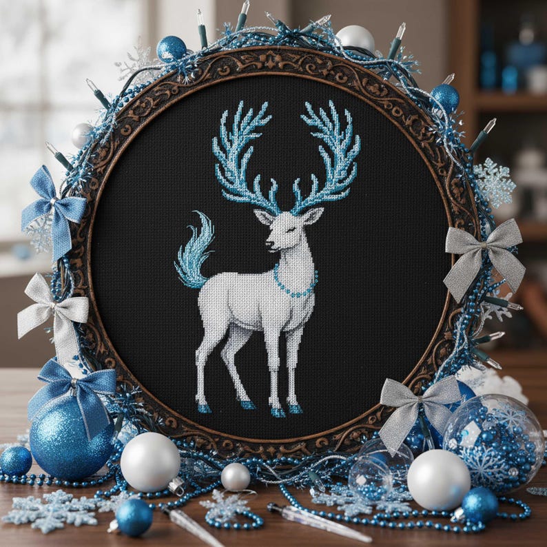 Fantasy Reindeer Cross Stitch Pattern: White Stag and Frosted Antlers ...