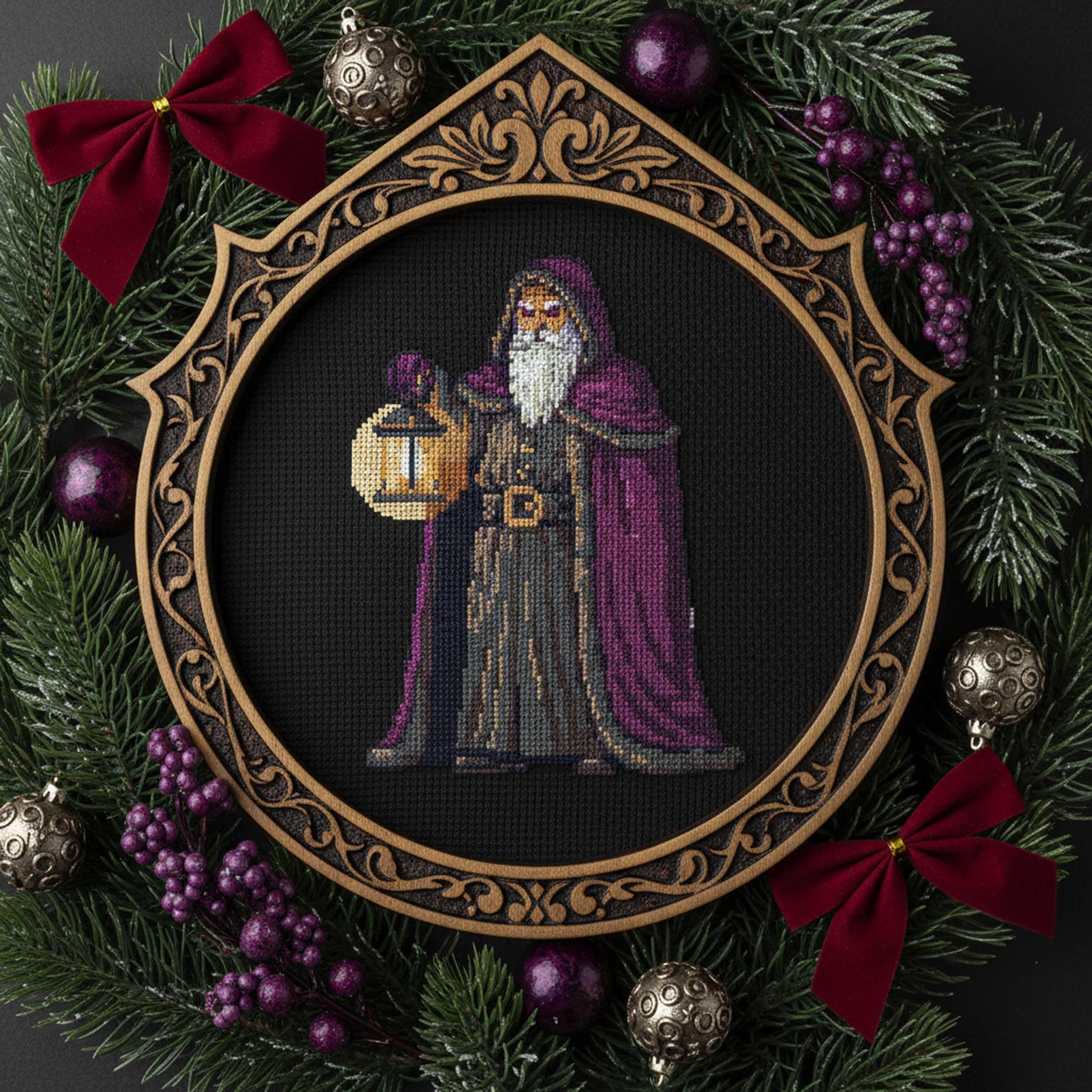 Old Wizard Cross Stitch Pattern: Fantasy Lantern Keeper With Cloak (PDF ...