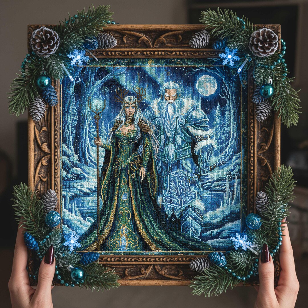 Ice Queen and King Cross Stitch Pattern: Regal Winter Magic Embroidery ...