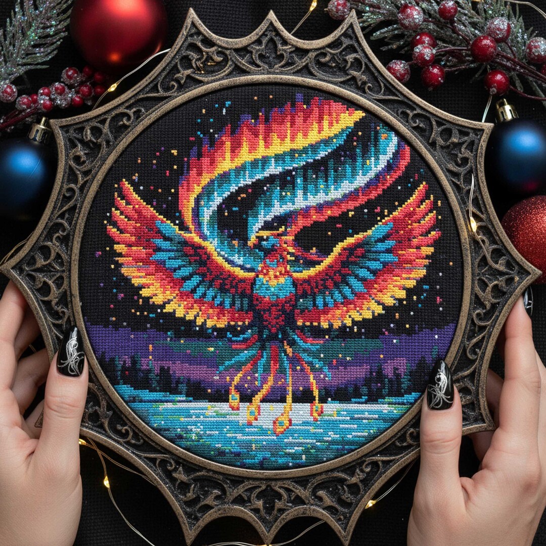 Phoenix Aurora Cross Stitch Pattern Fantasy Firebird Embroidery PDF ...