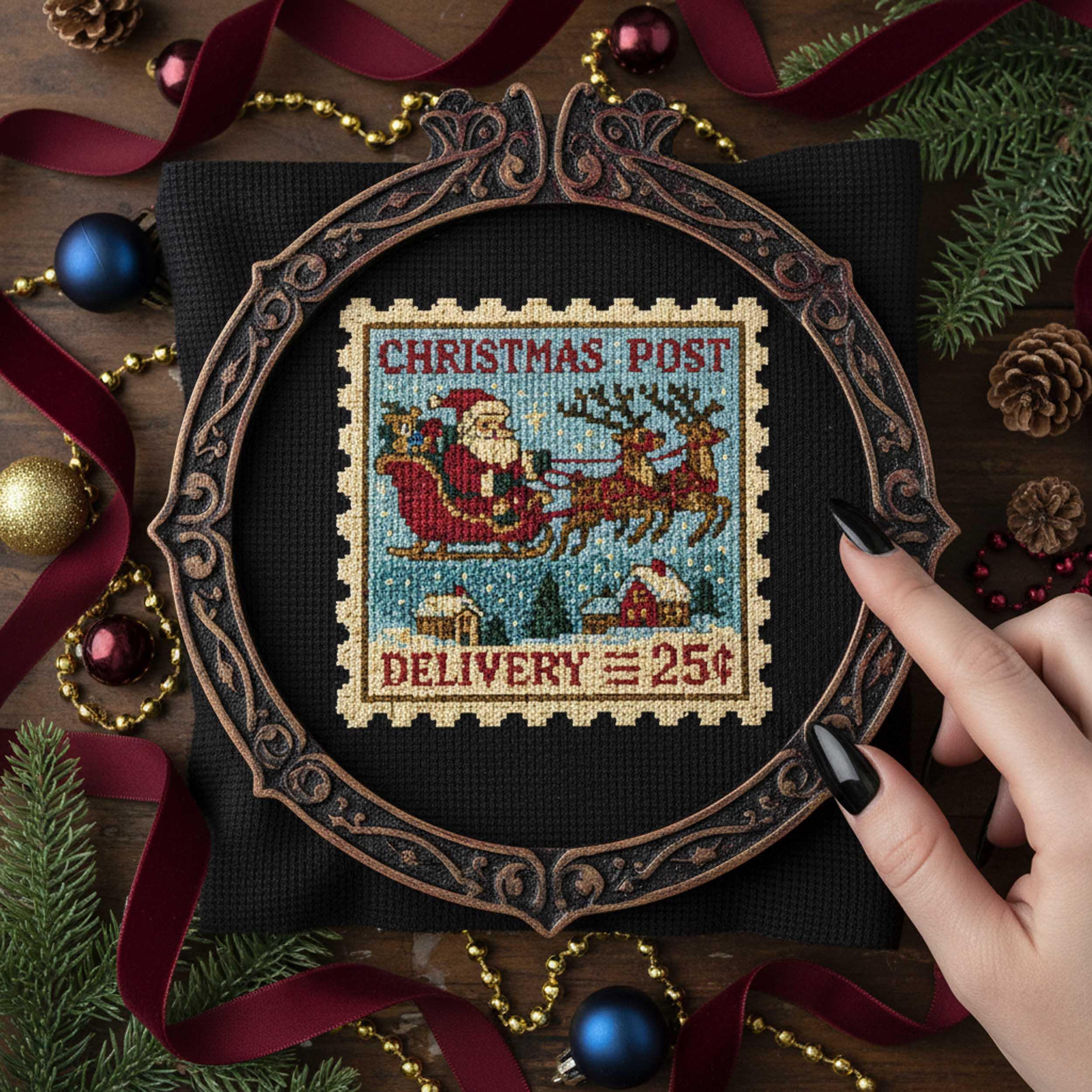 Santa Sleigh Christmas Stamp Cross Stitch Pattern – Retro Holiday ...
