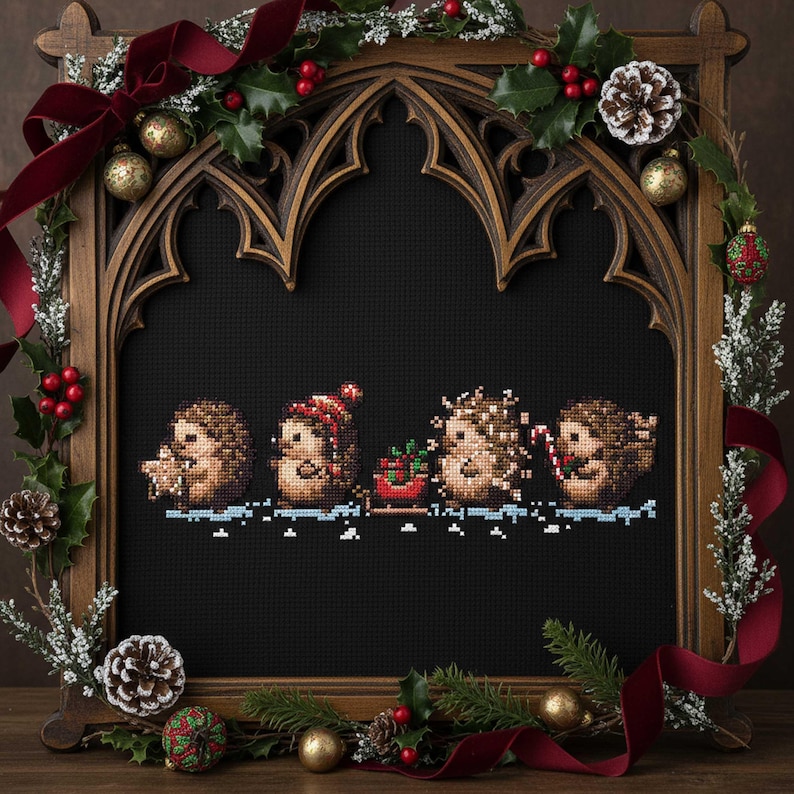 Festive Forest Hedgehog Cross Stitch Pattern: Christmas Tree Hat and ...