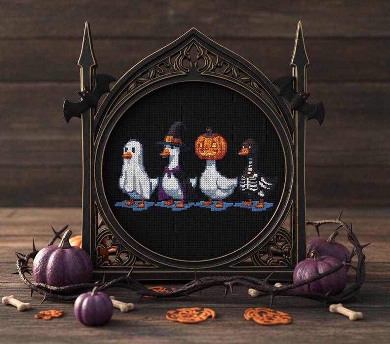 Halloween Goose Cross Stitch Pattern Funny Embroidery PDF Spooky Duck ...