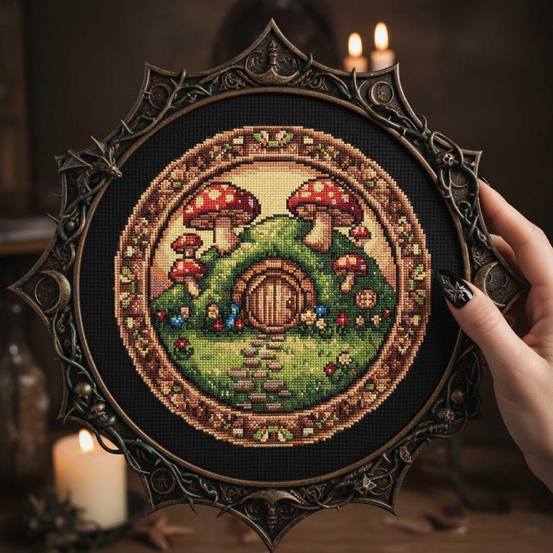 Hobbit Door Mushroom House Cross-stitch Pattern: Whimsical Fairy Garden ...