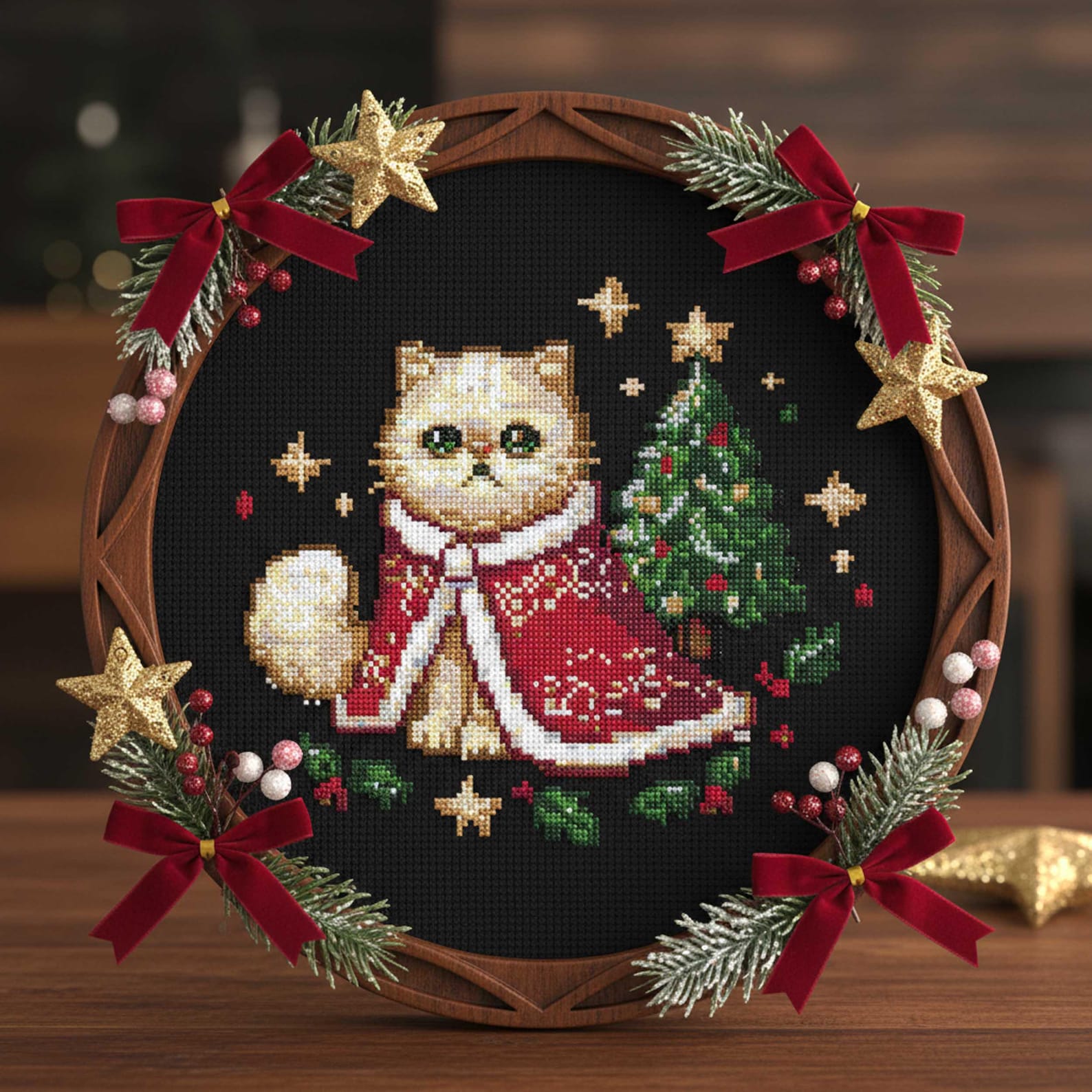Christmas Cat Cross Stitch Pattern: Holiday Winter Design (PDF) - Etsy