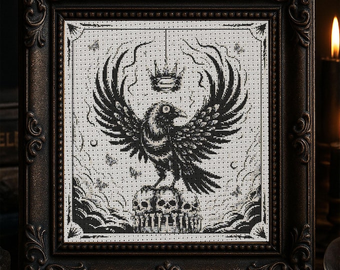Raven on the Skull Cross Stitch Pattern, Goth Embroidery, Dark ...
