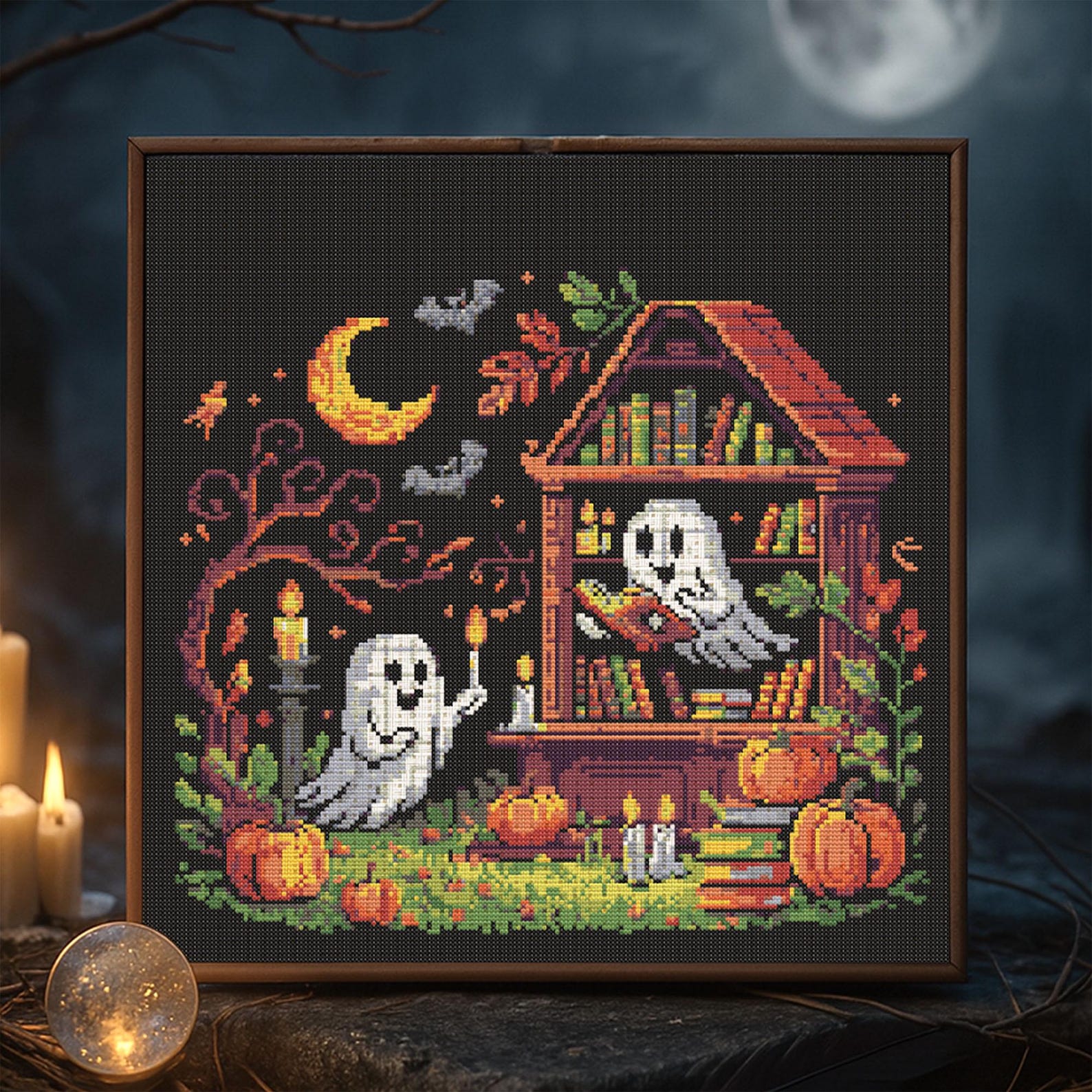Haunted Ghost Library Cross Stitch Pattern Halloween Spooky Ghosts ...