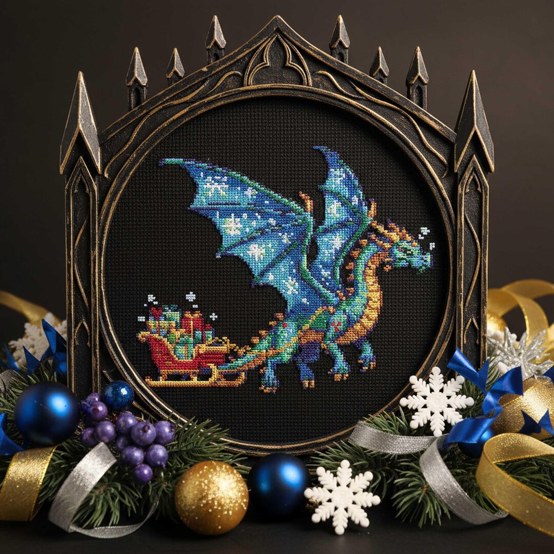 Ice Dragon Sleigh Cross Stitch Pattern Winter Fantasy Embroidery PDF ...