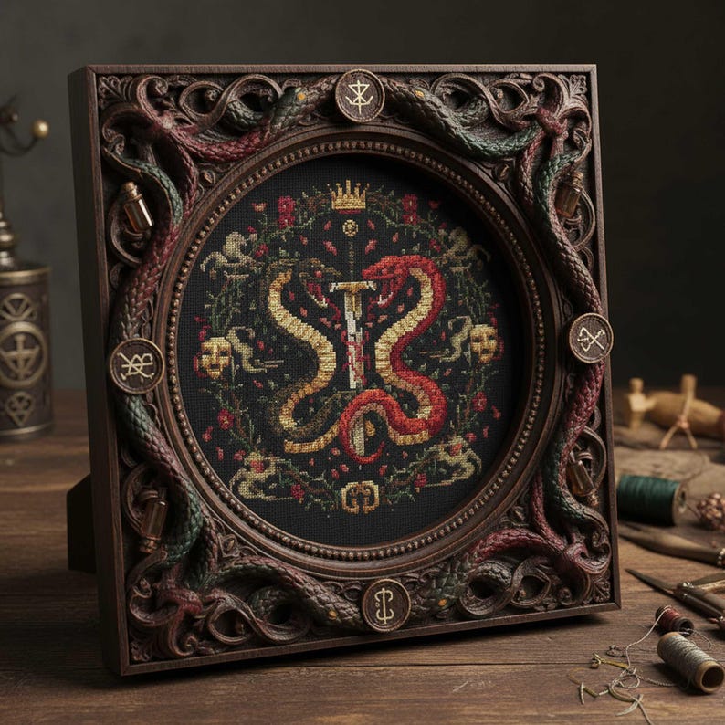 Medieval Snake Cross Stitch Pattern – Gothic Sword and Serpent ...