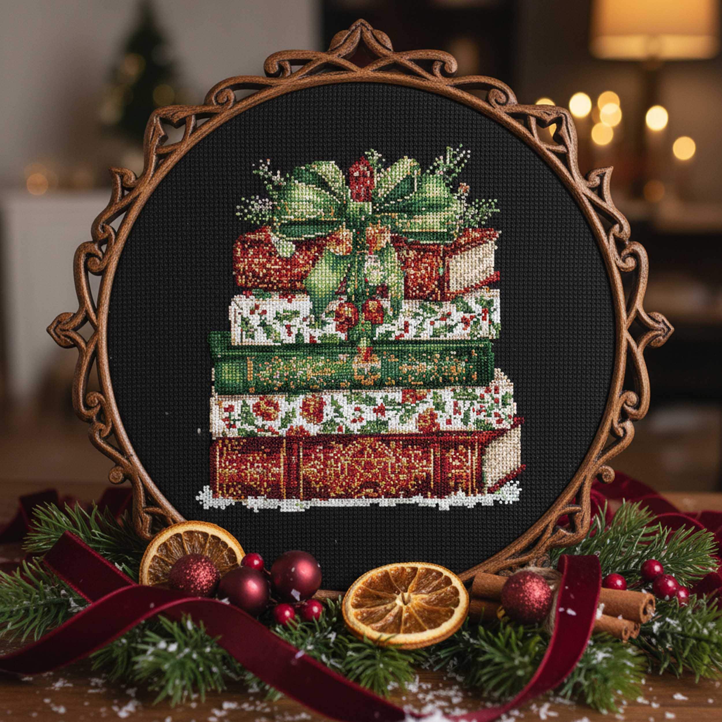 Holiday Book Stack Cross Stitch Pattern Christmas Embroidery PDF With ...