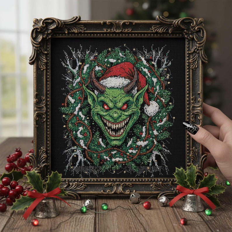 Krampus Cross Stitch Pattern Dark Christmas Monster Embroidery PDF ...