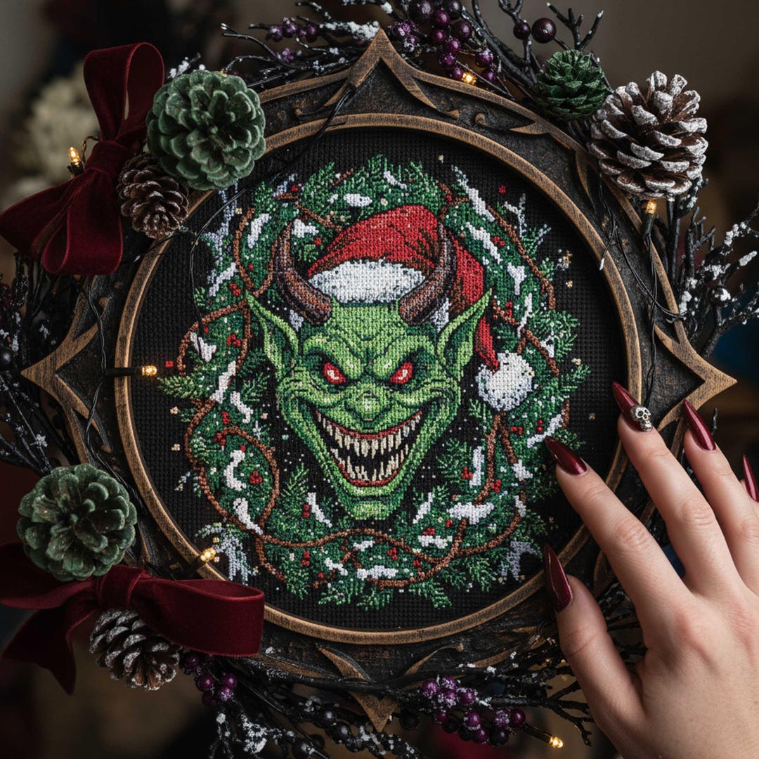Krampus Cross Stitch Pattern Dark Christmas Monster Embroidery PDF ...