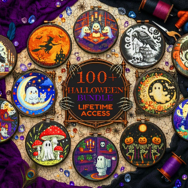 Halloween haunted house cross stitch - Etsy.de
